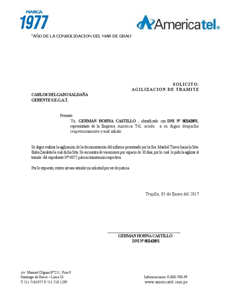 Modelo Solicitud Compañia Telefonica | PDF