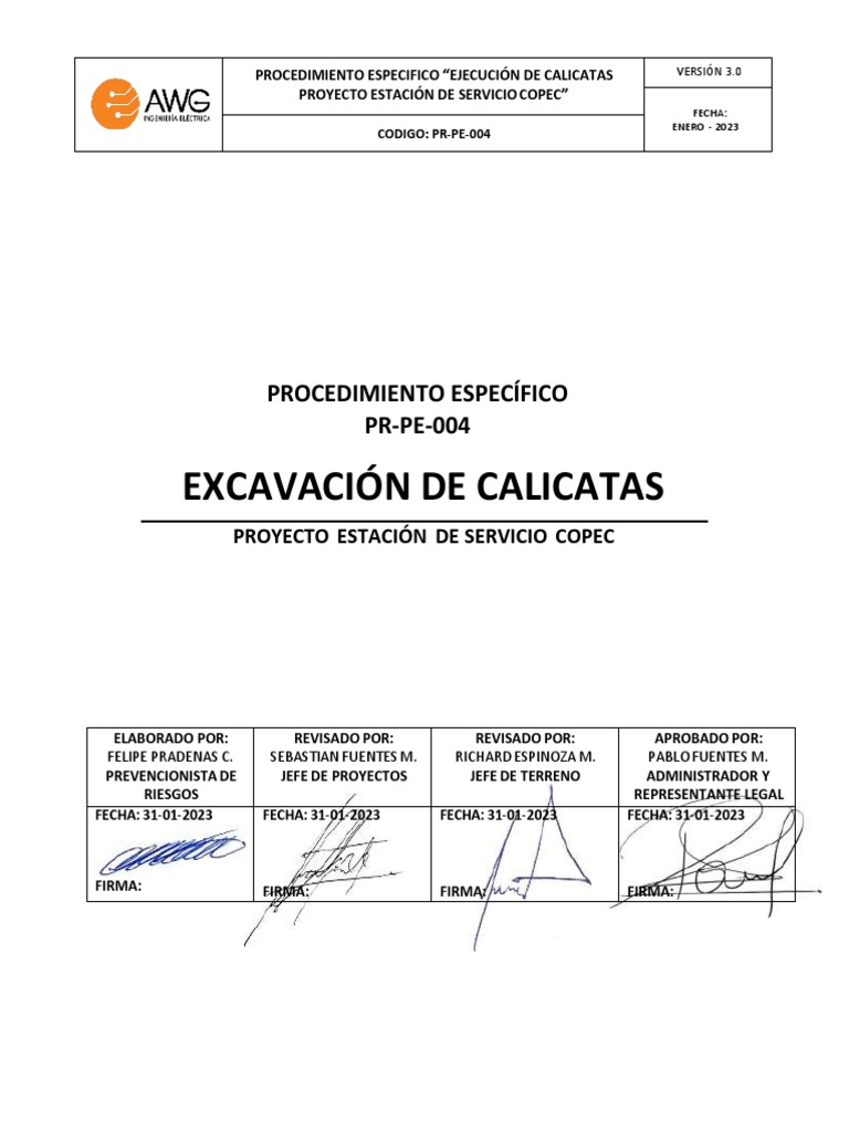 Procedimiento Especifico - Ejecución de Calicatas | PDF