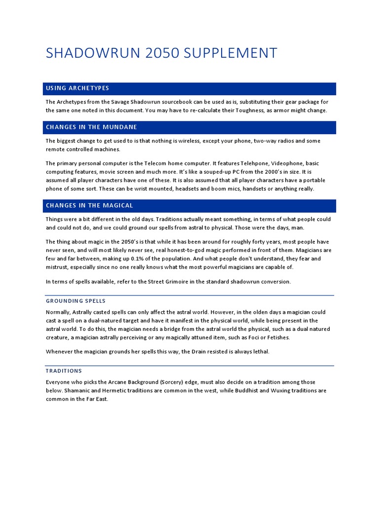 Shadowrun 2050 Supplement | PDF