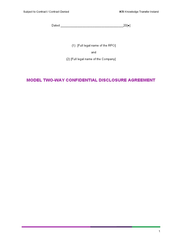 Model Two-Way Confidential Disclosure Agreement: Dated - 20 ( ) | PDF ...