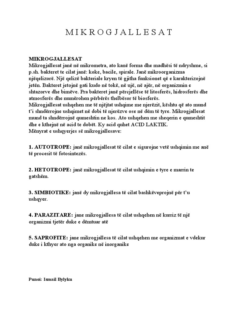 Mikrogjallesat: Punoi: Ismail Bylyku | PDF