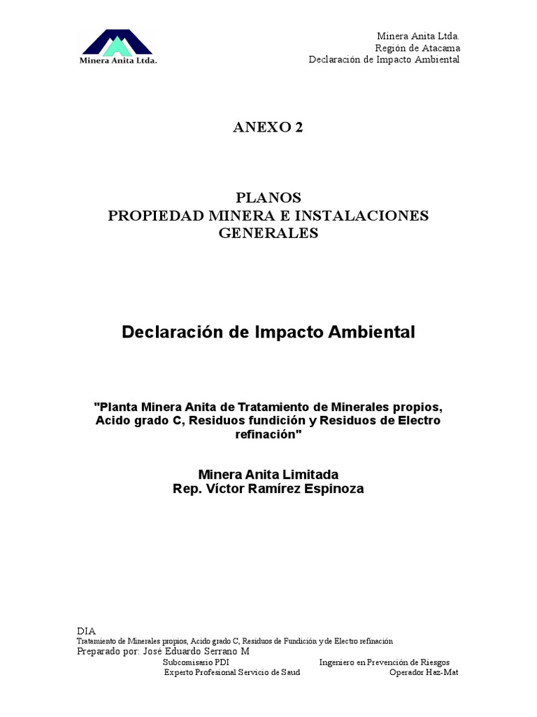 Anexo 2: Declaración de Impacto Ambiental | PDF | Minería | Cuestiones ...