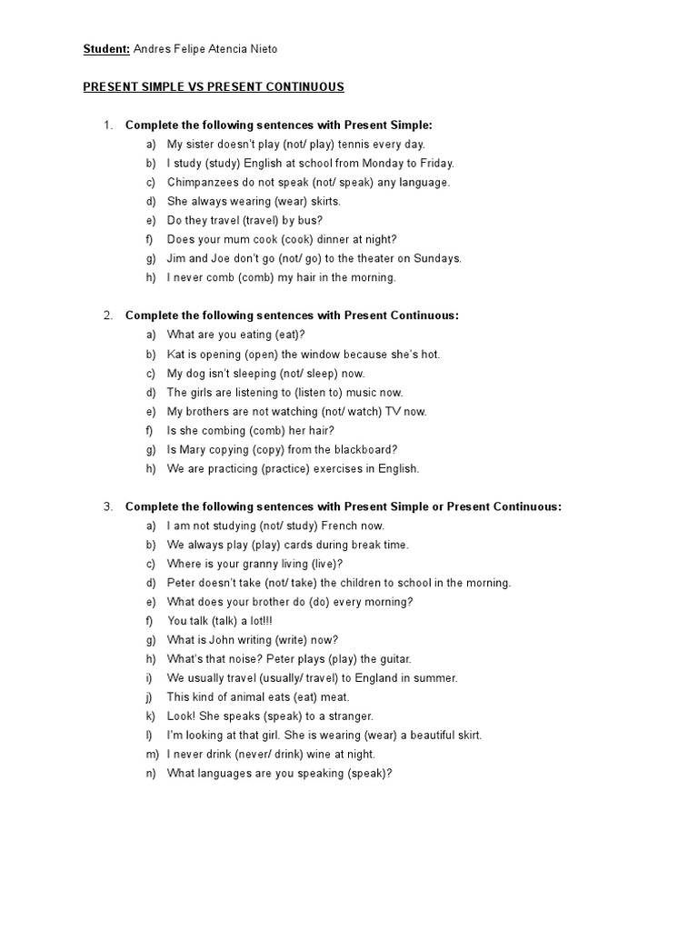 Present Simple and Continuous | PDF