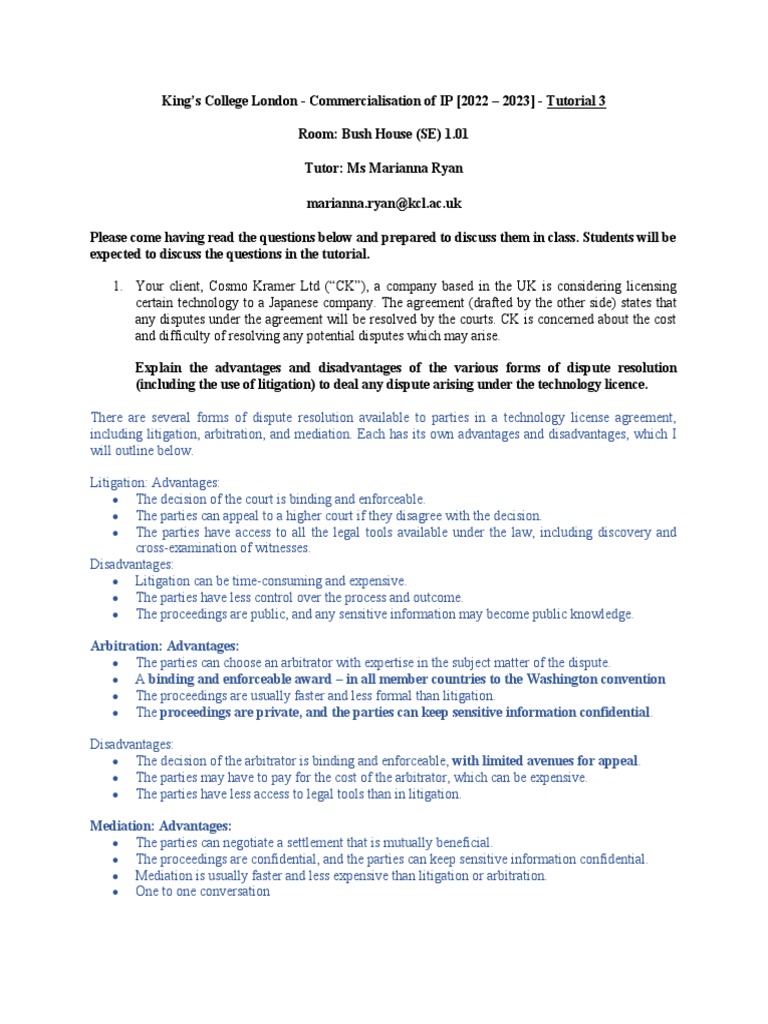 KCL CIP_2022-2023 - Tutorial 3 | PDF | Trademark | Mediation