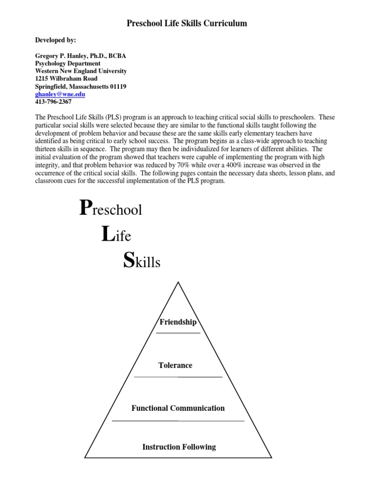 Preschool Life Skills Program Overview | PDF | Teachers | Classroom