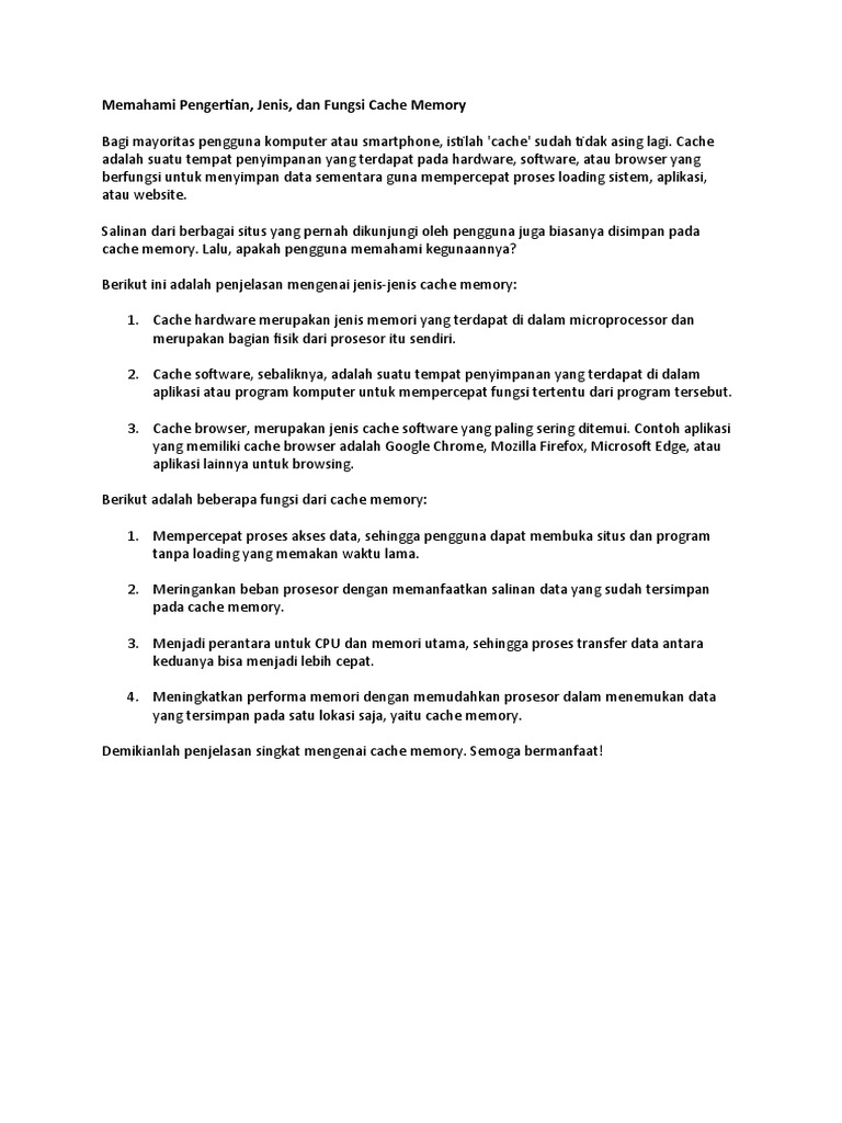 Memahami Pengertian, Jenis, Dan Fungsi Cache Memory | PDF