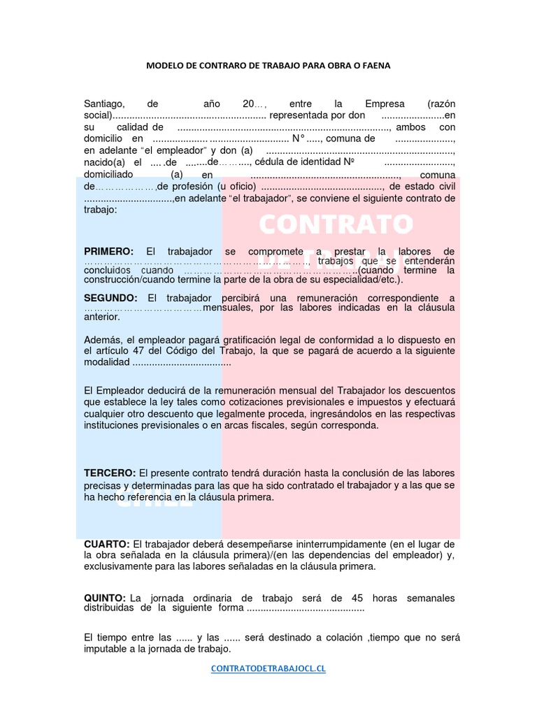 Contrato de Trabajo Por Obra o Faena Chile PDF | PDF