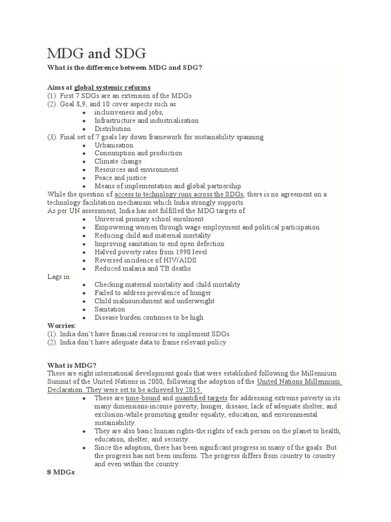 MDG and SDG | PDF | Millennium Development Goals | Poverty