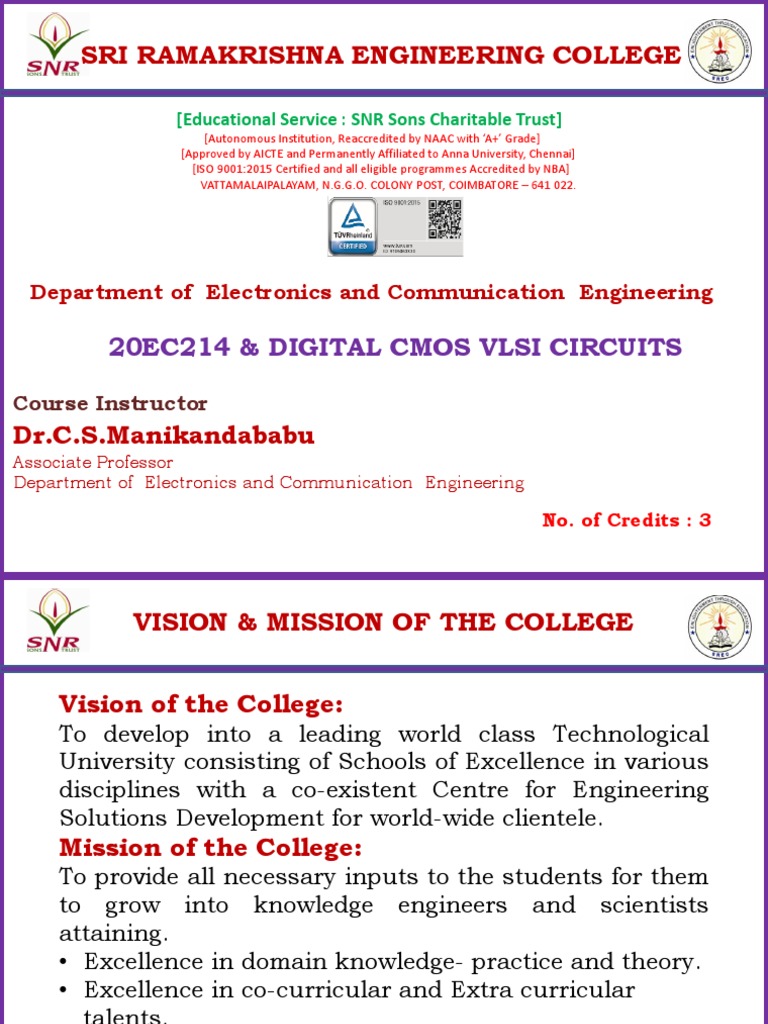 Sri Ramakrishna Engineering College: 20ec214 & Digital Cmos Vlsi Circuits | PDF | Mosfet | Field ...