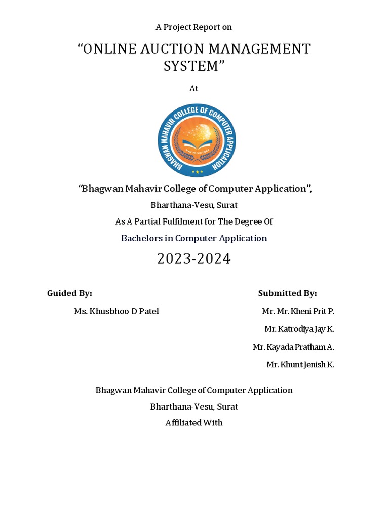 "Online Auction Management System": "Bhagwan Mahavir College of ...