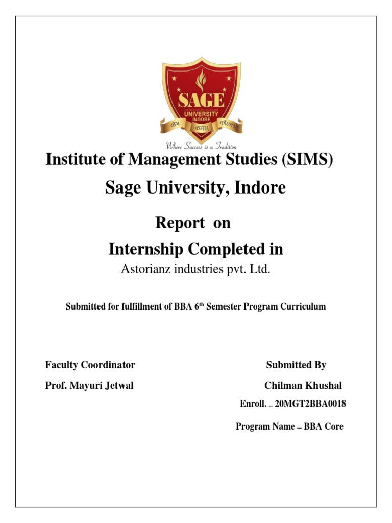 Sage University, Indore: Institute of Management Studies (SIMS) | PDF