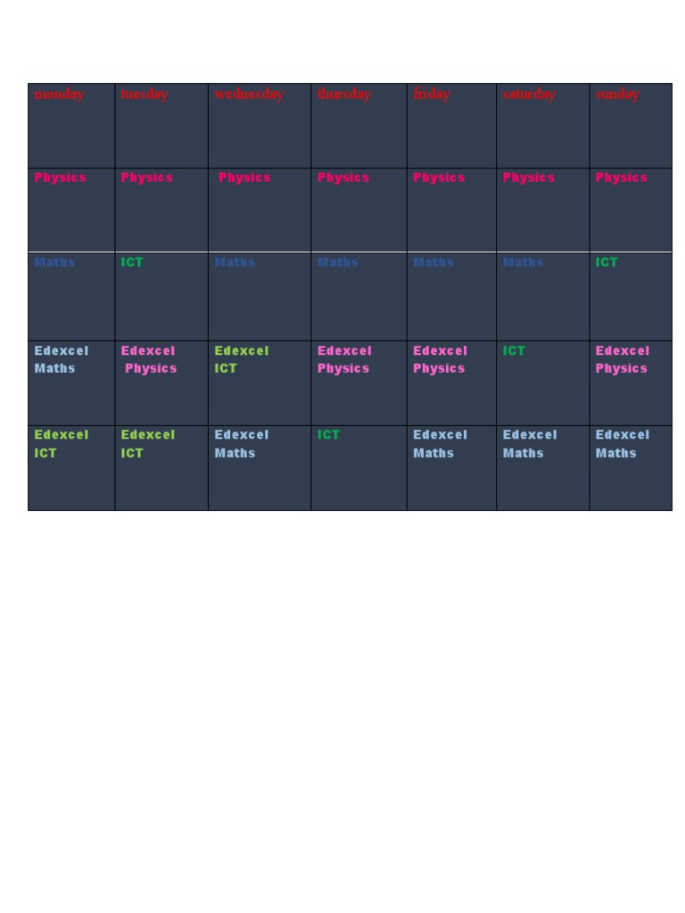 Weekly Edexcel Physics and Maths Schedule | PDF