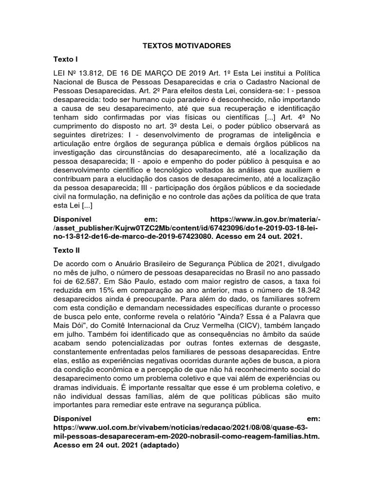 A Problemática Das Pessoas Desaparecidas No Brasil 1 Pdf Comitê