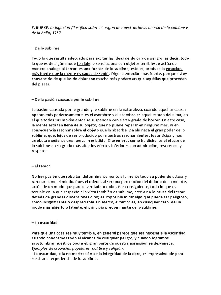 E. BURKE, Lo Sublime | PDF | Temor | Placer