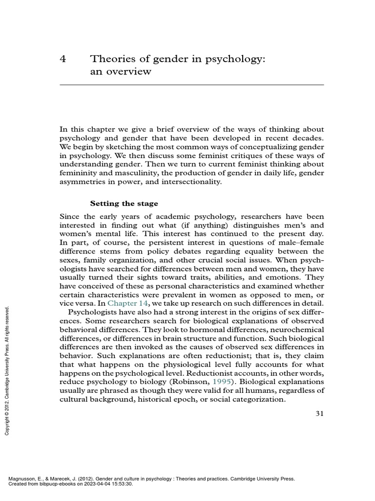 4 Theories of Gender in Psychology: An Overview | PDF | Gender Studies ...