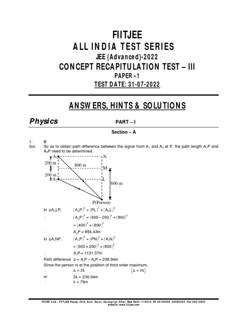 Fiitjee: All India Test Series | PDF | Chemistry | Physical Sciences