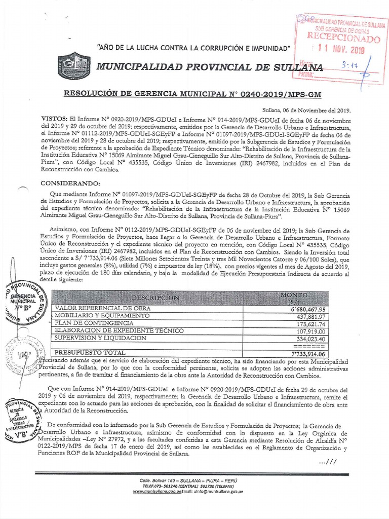 Resolución de Aprobación de Exp. Técnico | PDF