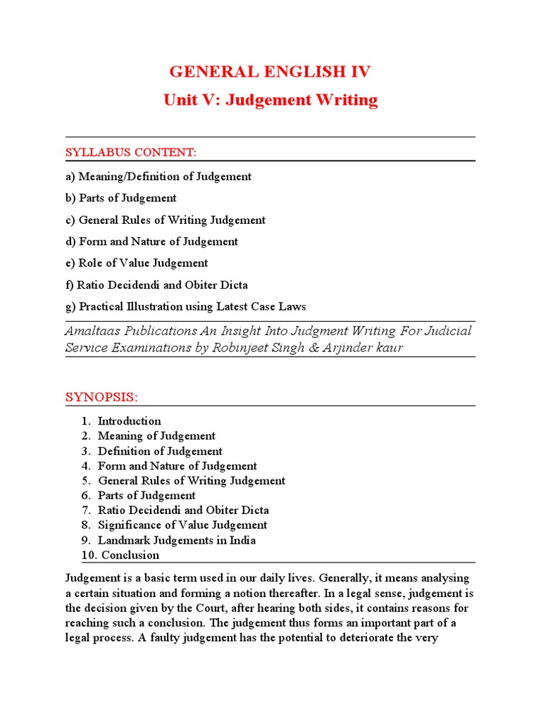 Unit v. Judgement Writing | PDF
