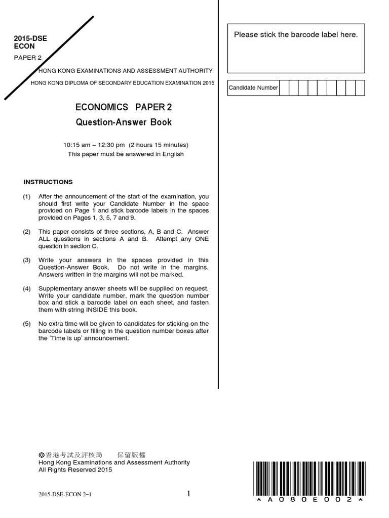 Economics Paper 2 Question-Answer Book: 2015-DSE Econ | PDF | Long Run ...