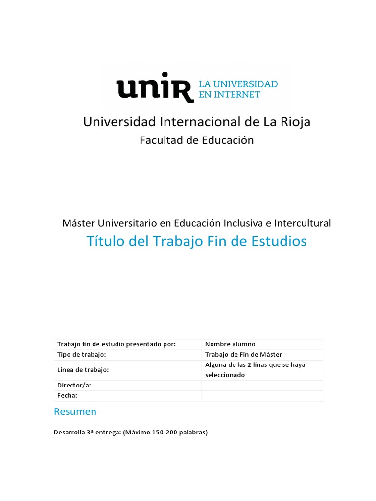 Plantilla Modelo Tfm Pdf Evaluación Inclusión Educación 