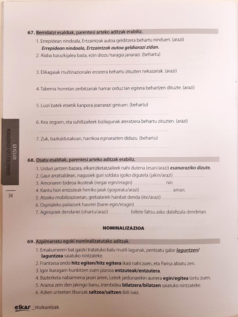 Nominalizazio Ariketak C1 | PDF