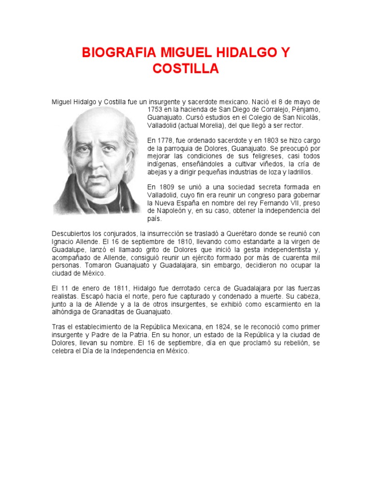 Biografia Miguel Hidalgo Y Costilla | PDF