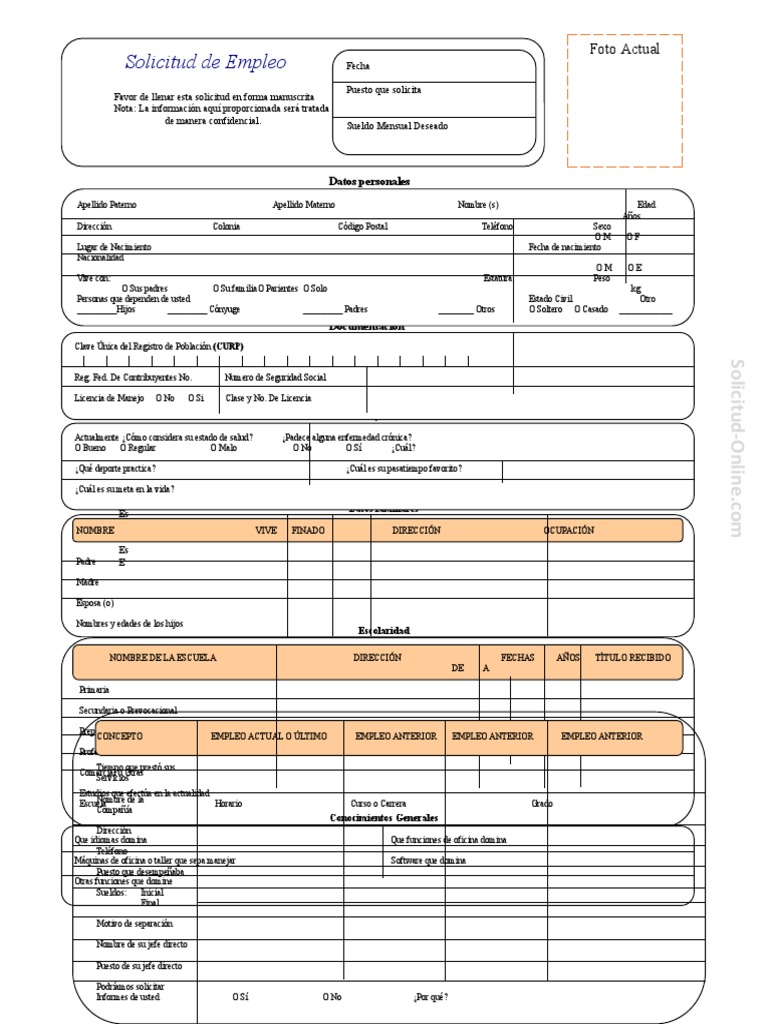 Solicitud de Empleo: Foto Actual | PDF