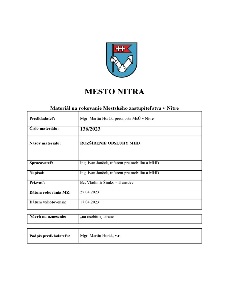 Rozšírenie Obsluhy MHD Nitra | PDF
