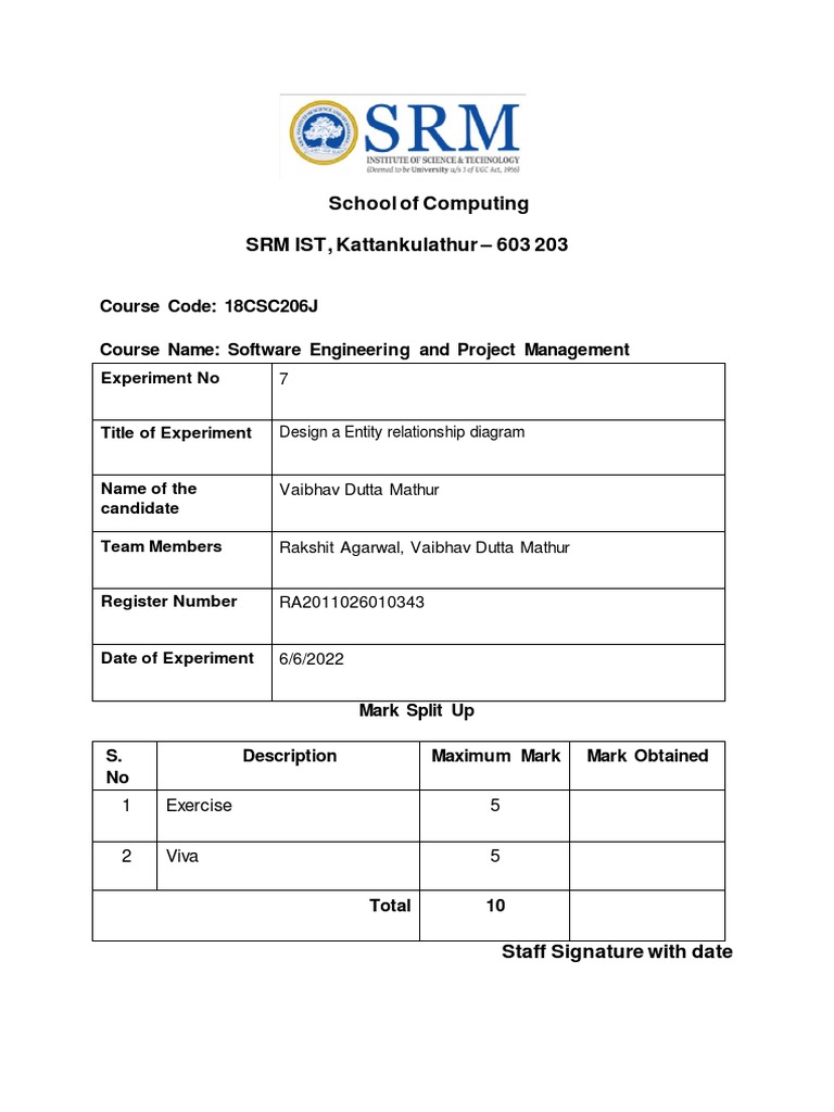18CSC206J SEPM Ex 7 | PDF | Computers