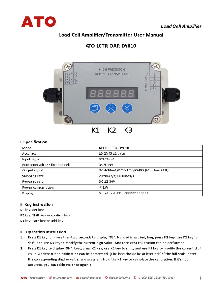ATO Load Cell Amplifier User Manual ATO LCTR OAR | PDF