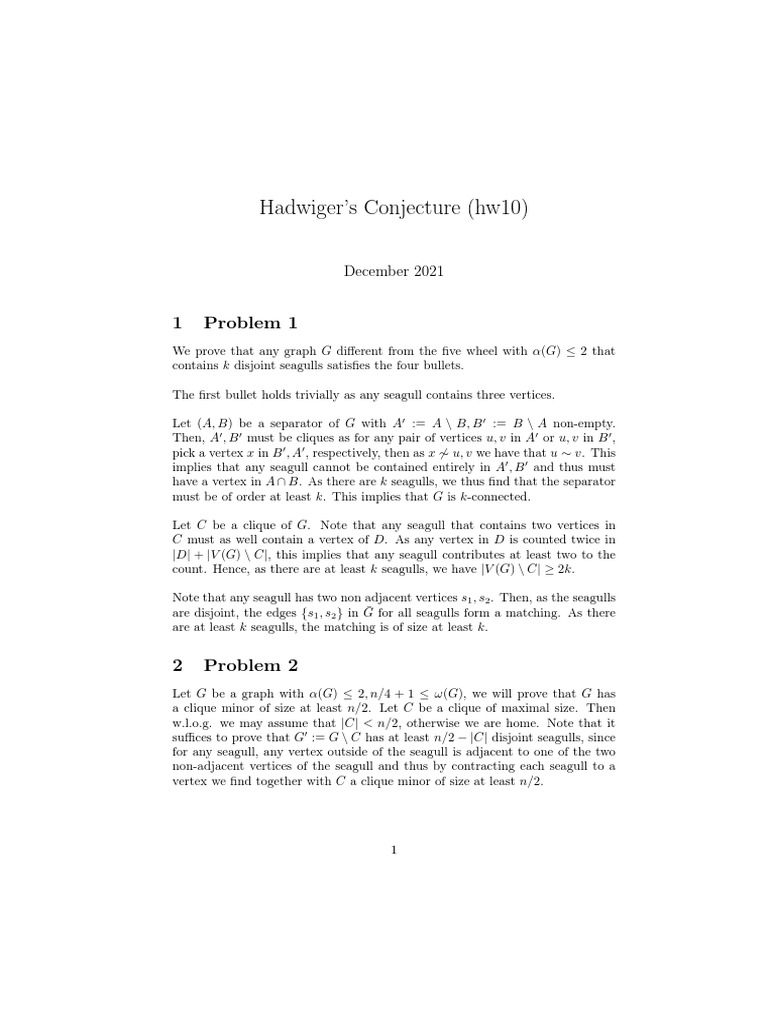 Hadwiger S Conjecture Pdf Vertex Graph Theory Mathematical Analysis 