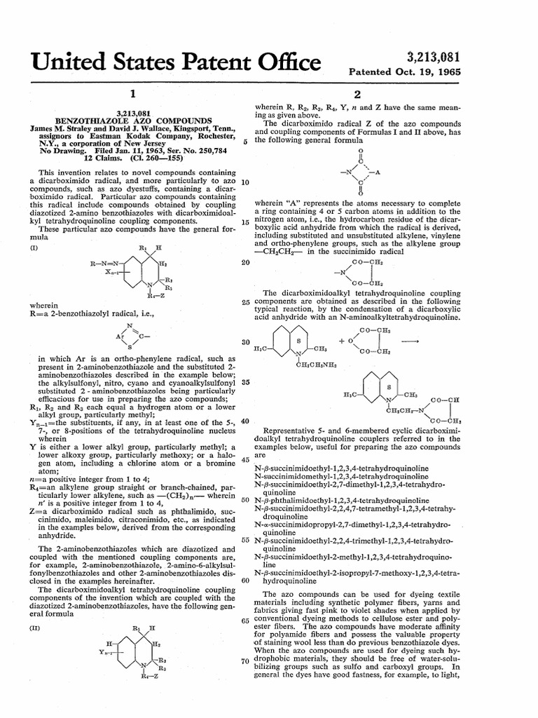 Dye Example-12 Disperse On US 3213081 Disperse Dye-4 Benzothiazole Base ...