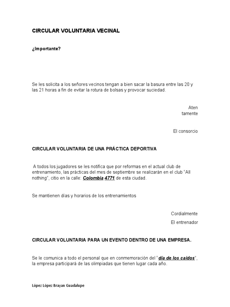 Circular Voluntaria Vecinal | PDF
