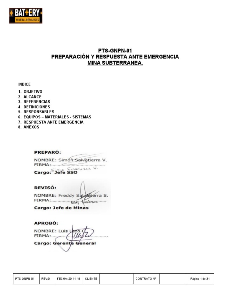 PTS-GNPN-01 Rev-1 Prep - Resp - Emergencias - Cinabrio-San Andres | PDF