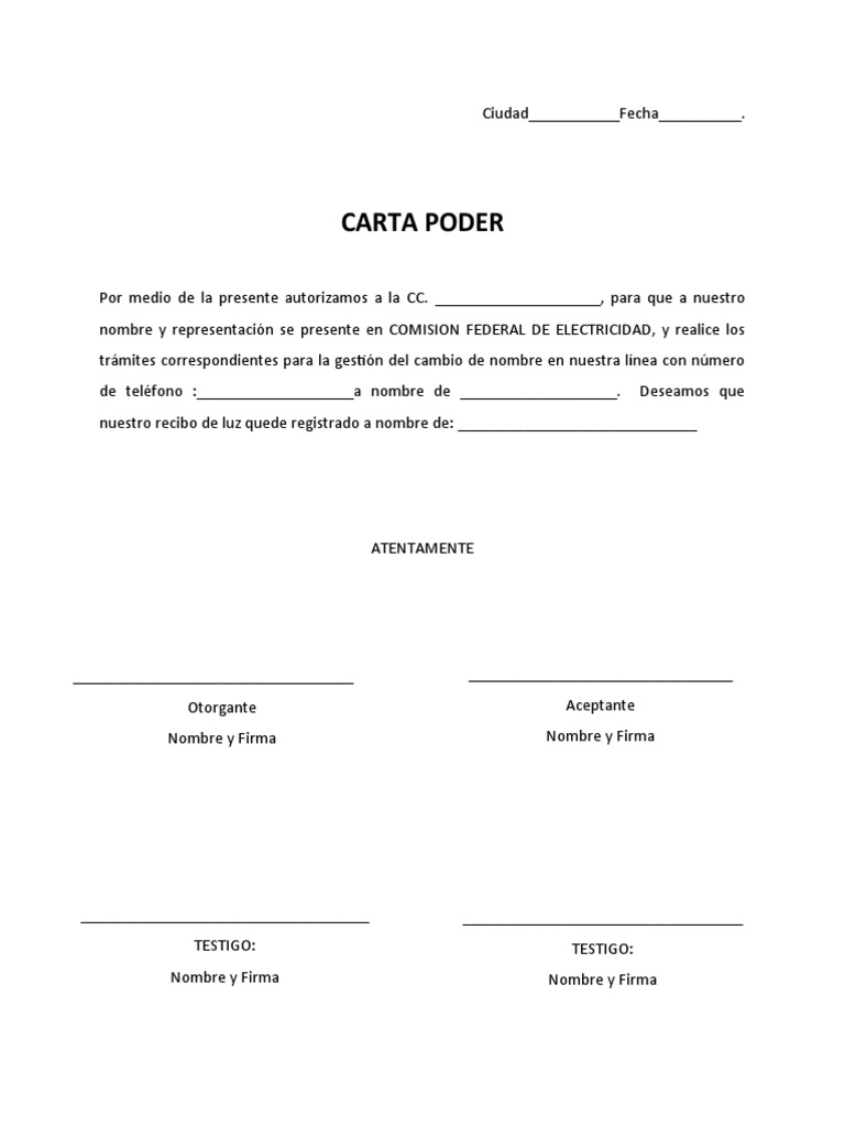 Formato Carta Poder Cfe | PDF