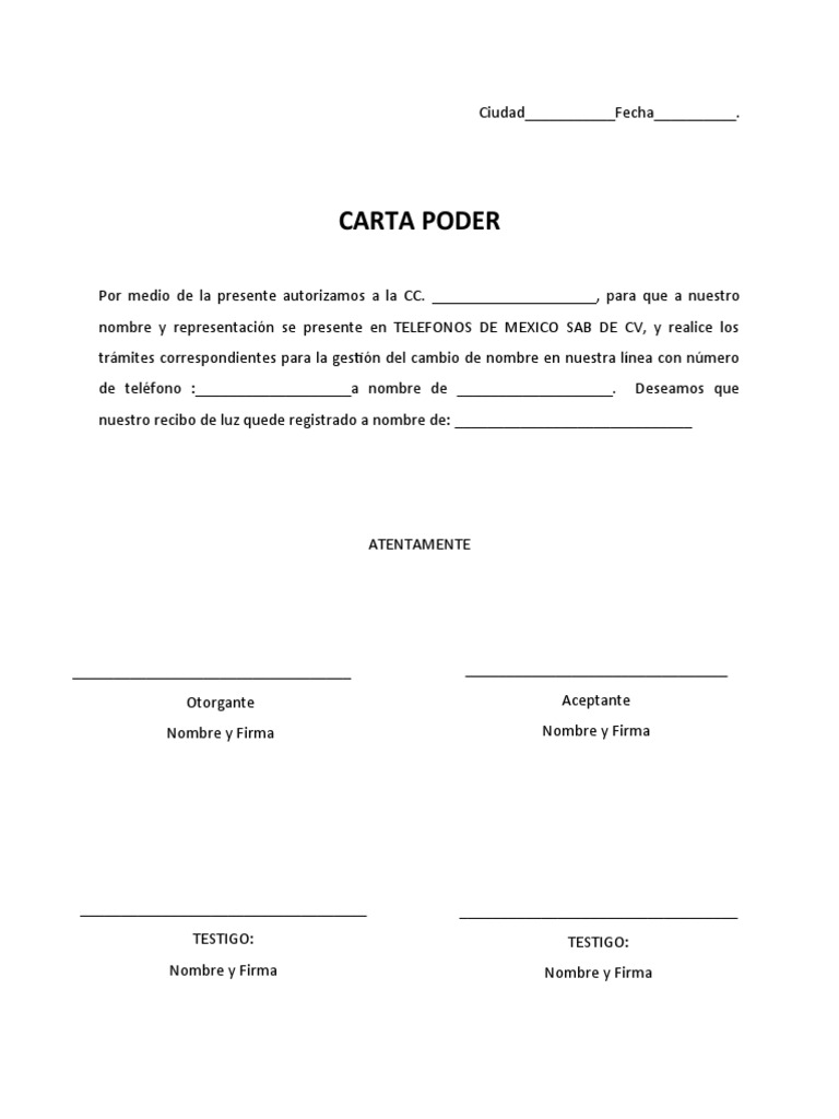 Formato Carta Poder Telmex | PDF