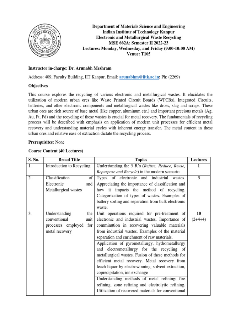 MSE662A - First Course Handout | PDF | Recycling | Materials Science