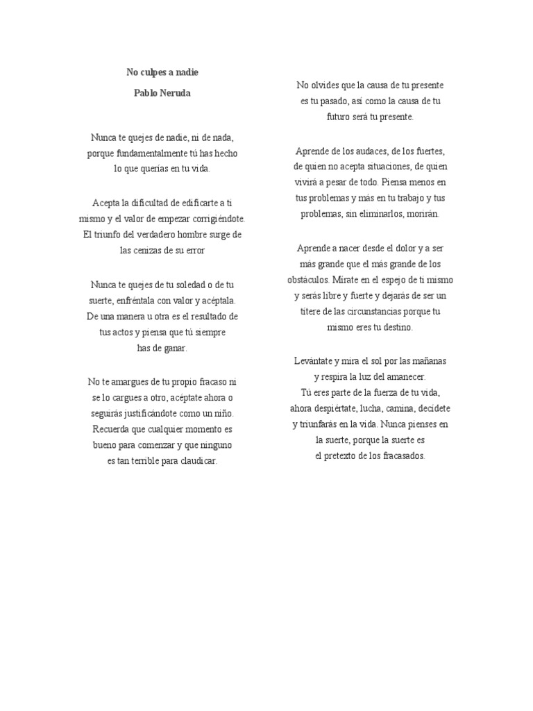 Reflexiones de Neruda: No culpes a nadie | PDF