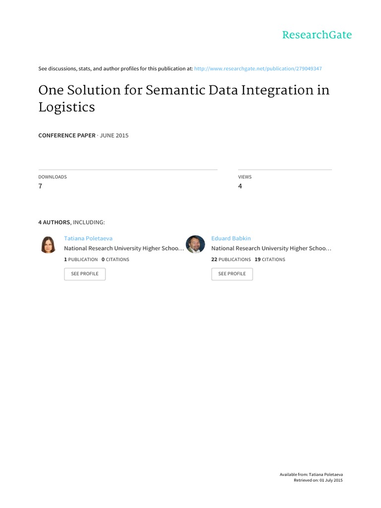 Andreeva - One Solution For Semantic Data Integration in Logistics | PDF | Conceptual Model ...