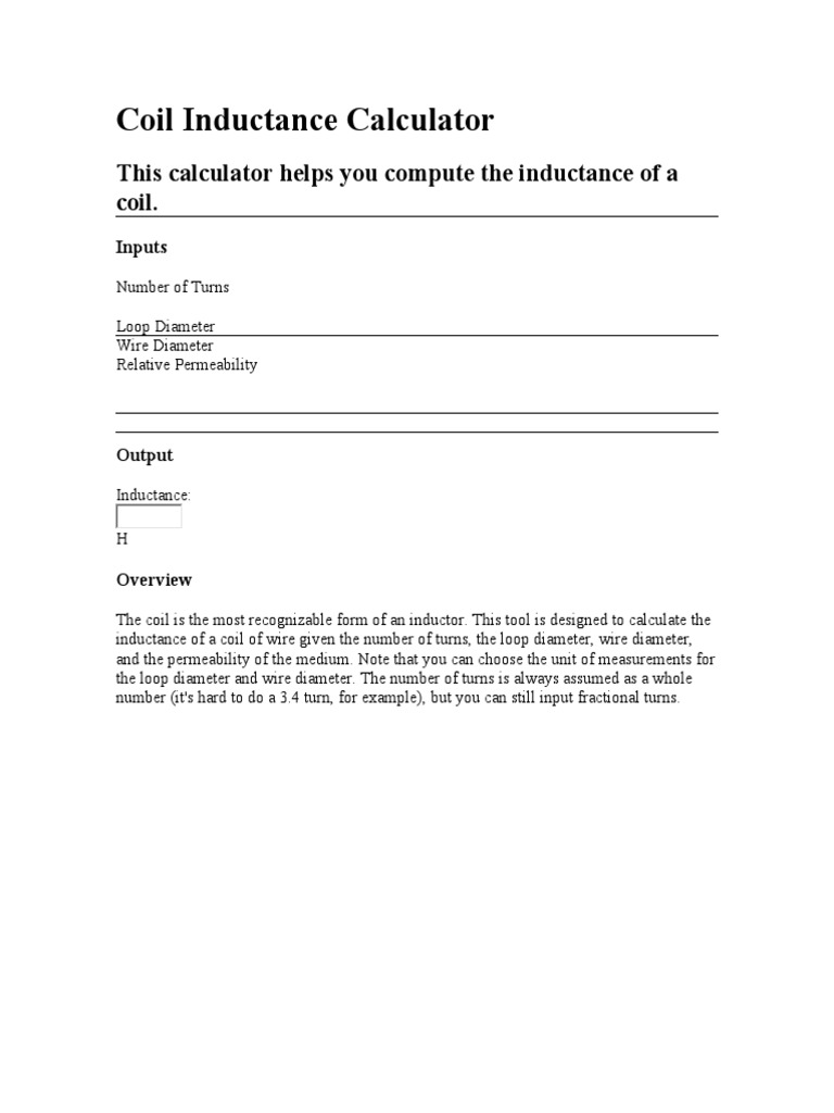 Coil Inductance Calculator | PDF Coil Inductance Calculator | PDF