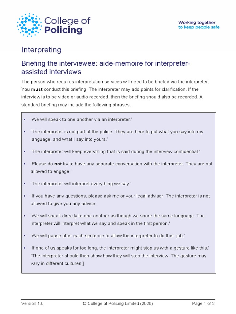 Briefing The Interviewee Aide Memoire v1.0 | PDF