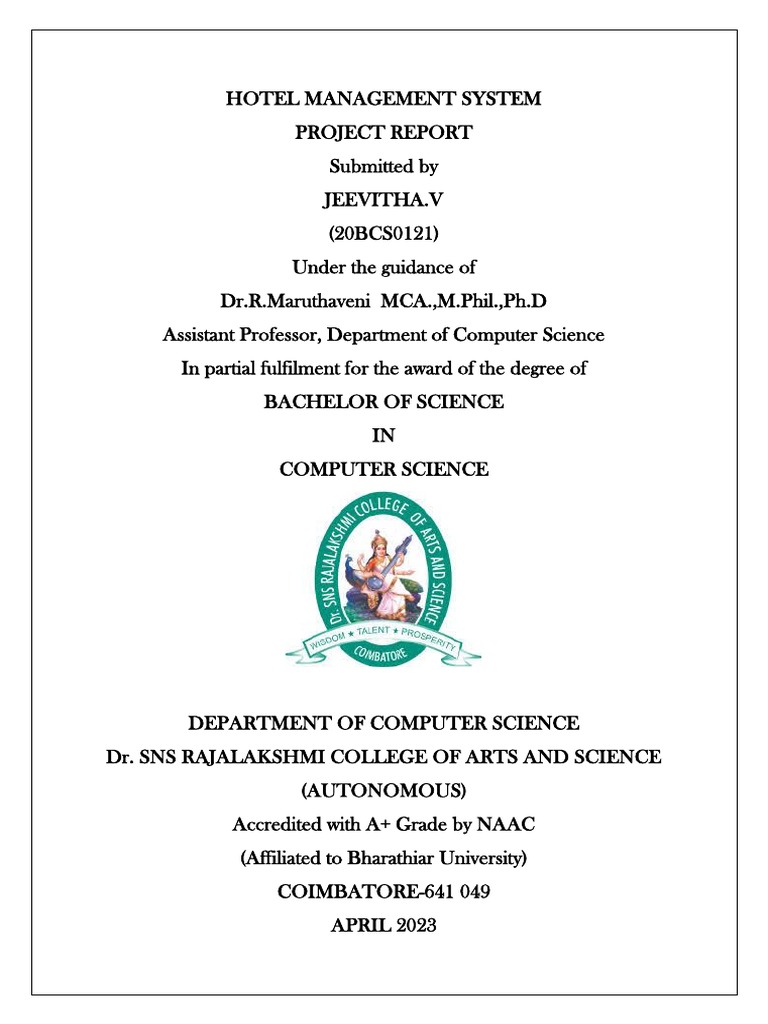 Hotel Management Project PHP Report | PDF