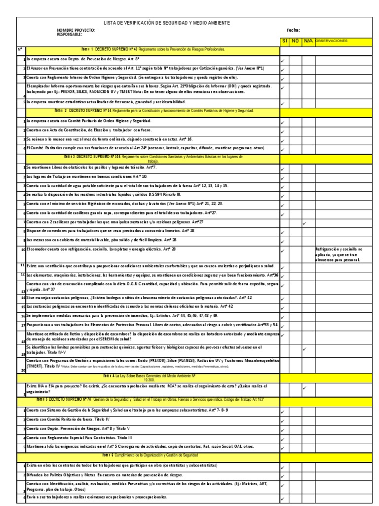 Check List Seguridad y Medio Ambiente | PDF | Residuos | Naturaleza