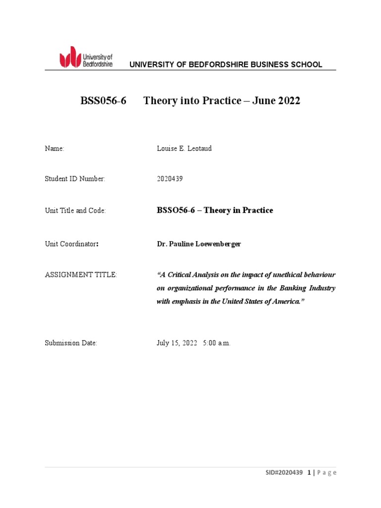 Unethical Behavior in US Banking | PDF