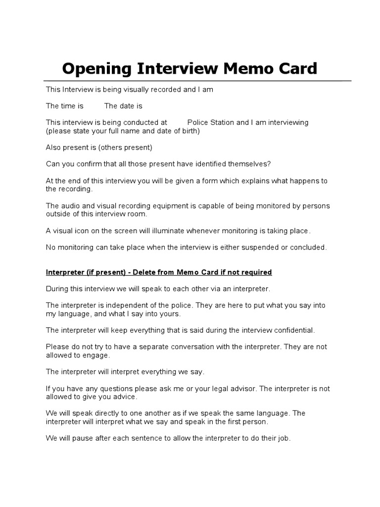 Opening Interview Memo Card - Oct21 | PDF | Language Interpretation ...