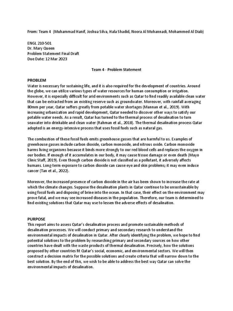 Team 4 Problem Statement Final | PDF | Desalination | Water