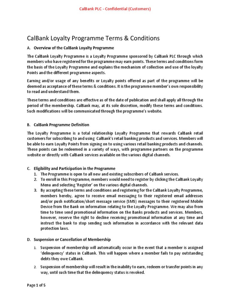 Calbank Loyalty Programme Terms & Conditions: Page 1 of 5 | PDF | Credit Card | Loyalty Program