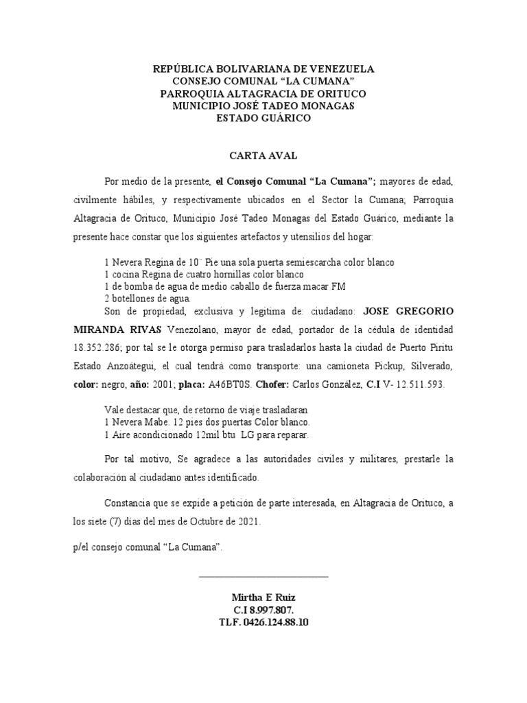 Carta de Mudanza | PDF