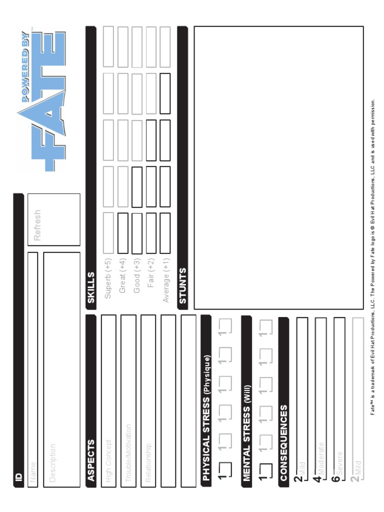 CharSheet - Fate Condensed Landscape | PDF