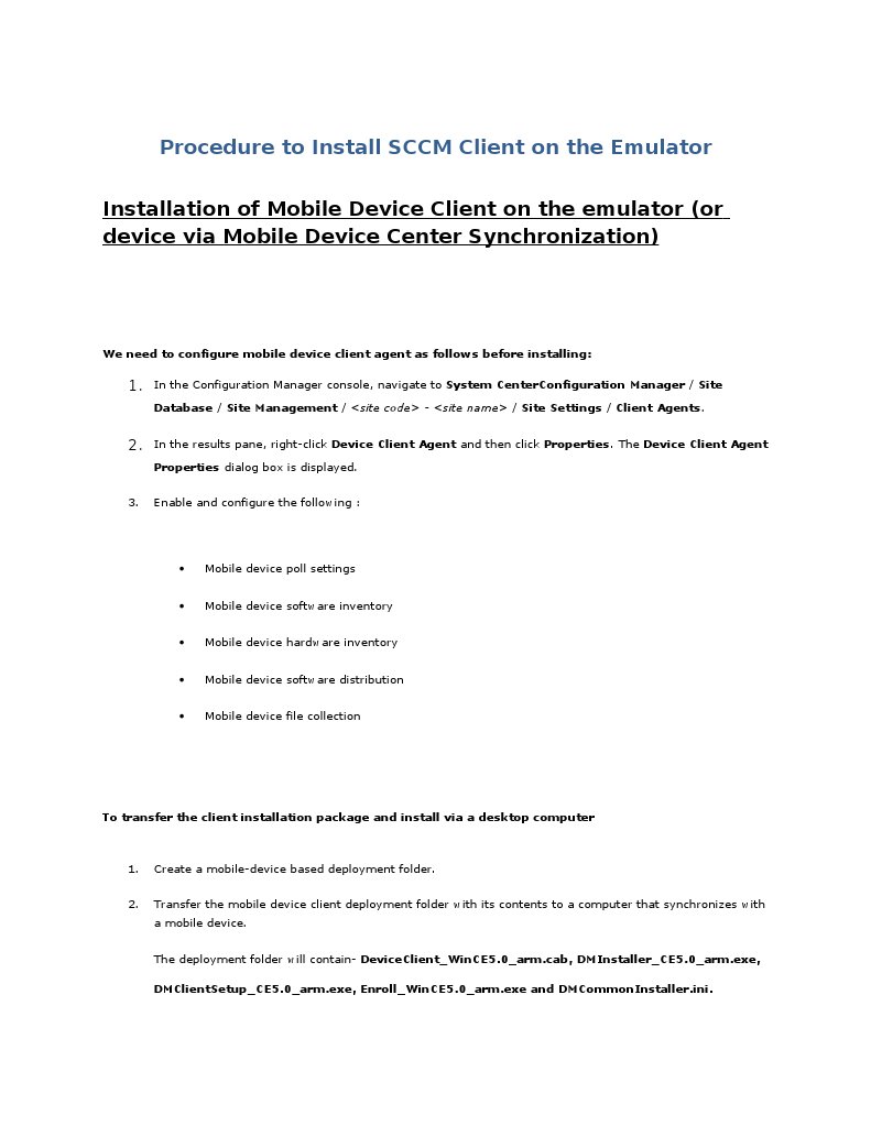 Procedure To Install Sccm Client On The Emulator Pdf Computer File